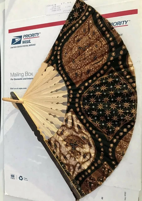 TRADITIONAL BATIK BAMBOO Folding Fan 19.5” x 11” Hand Crafted - Bali ...