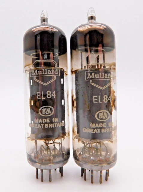MATCHED PAIR MULLARD EL84 6BQ5 Valves Tubes rX1 Codes Halo Getters Used ...