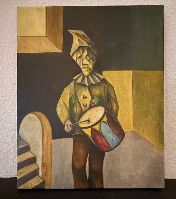ANCIEN TABLEAU CLOWN Cubiste Cubisme Huile Sur Toile Signée EUR 59,90 ...