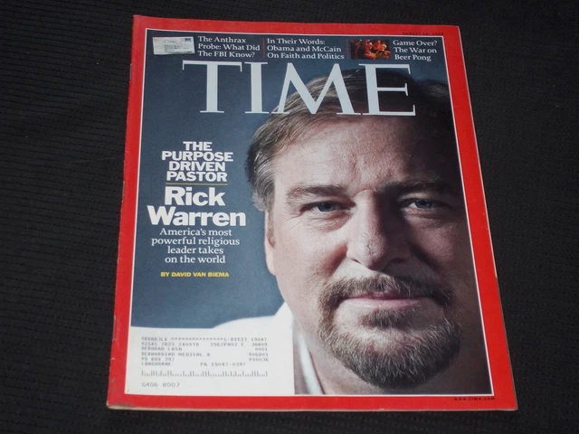 2008 AUGUST 18 Time Magazine - Rick Warren Cover - L 12723 £40.18 ...