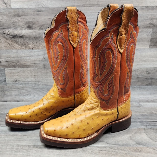 JUSTIN TECKNO CREPE Full Quill Ostrich Square Toe Boots 7.5B - Read ...