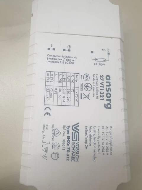 EVG VORSCHALTGERÄT Vossloh Schwabe Type: EHXc 70.312 Ref.-No.188558 HI 70 W. EUR 12,00 - PicClick DE