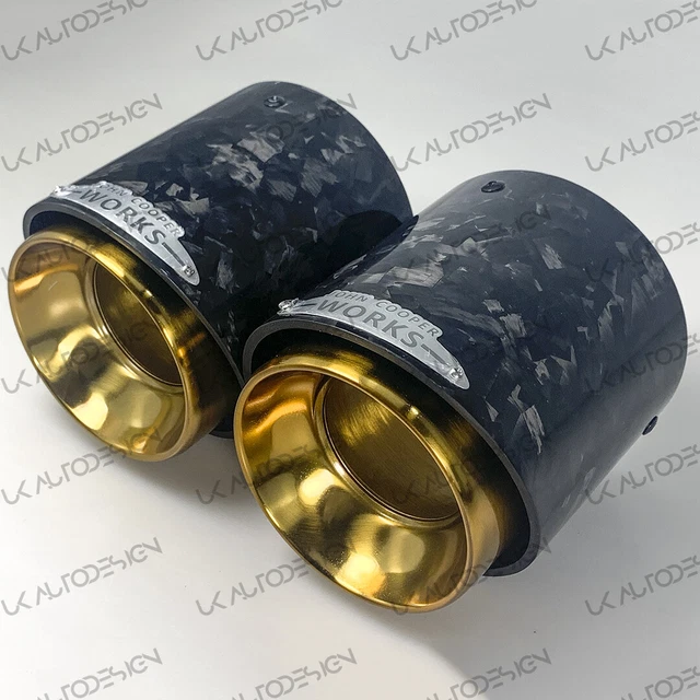 2 X MINI JCW Gold Forged Carbon Fibre Exhaust Tip R55 R56 R57 R58 R59 ...