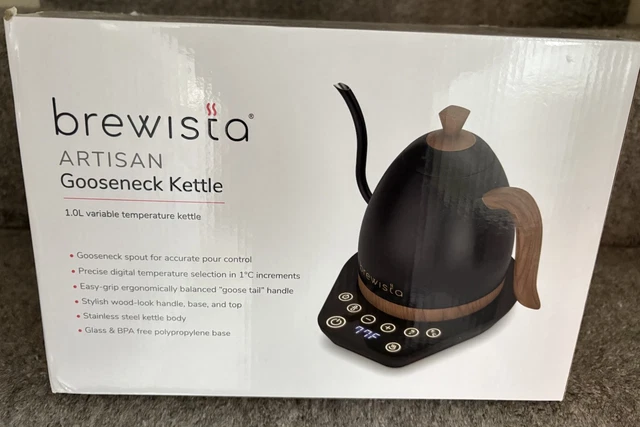 BREWISTA ARTISAN MATTE Black with Wood Gooseneck Kettle 1.0L - New In ...