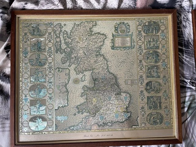 JOHN SPEED BRITISH Isles Map 1610-12, Gold Foil Antique & Framed £100. ...