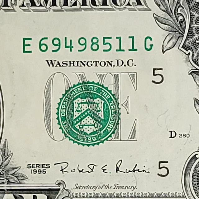 OLD NOTE 1995 Series One Dollar Bill E69498511G DC Richmond EG Block ...