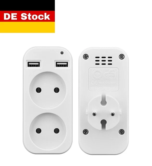 DOPPELSTECKER MEHRFACHSTECKER 2ER Steckdose Steckdosenadapter 2fach mit ...