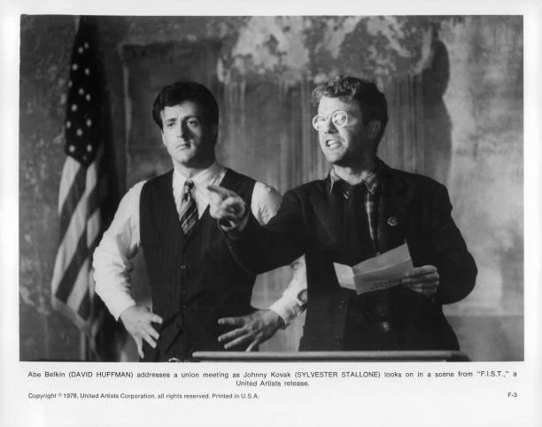 SYLVESTER STALLONE AND David Huffman addresses a union meeting in ' Old ...