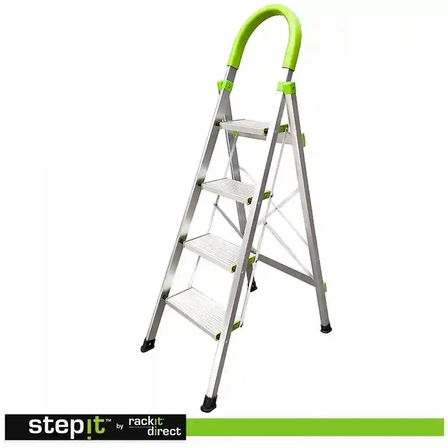 FOLDING 4 STEP Ladder Portable Four Step Stepladder with Wide Steps ...
