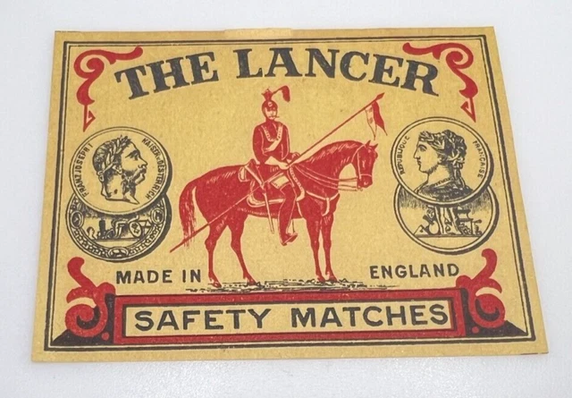 VINTAGE BRITISH MATCHBOX Label The Lancer Safety Matches 90 x 70 mm £10 ...
