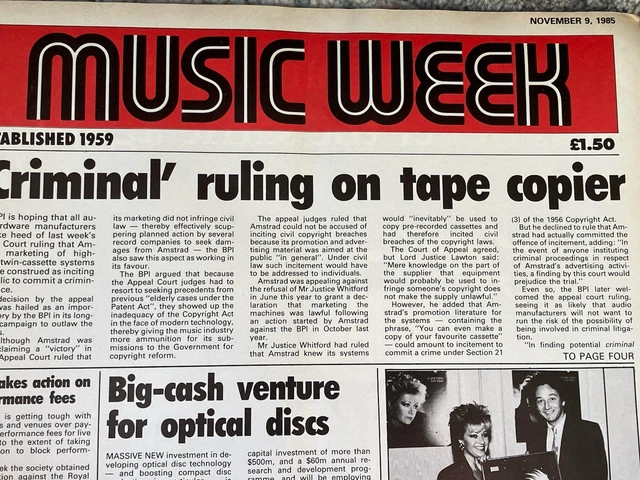MUSIC WEEK 1985, Olivia Newton-John, Elaine Paige, Billy Idol, Andy ...