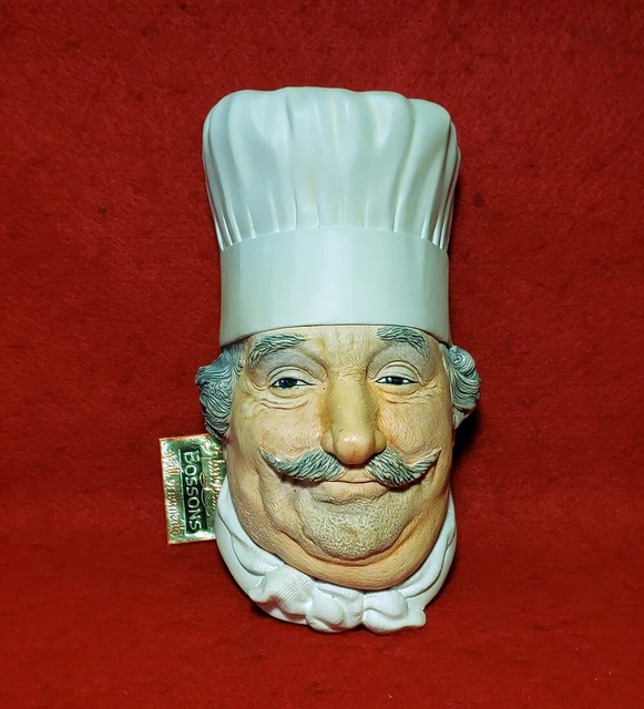 VINTAGE BOSSONS *CHEF* Chalkware Head Original Label & Sticker England ...