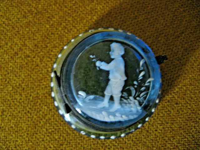 MARIE GREGORY ANCIENNE PETITE BOITE à PILULES RONDE en VERRE EMAILLE ...