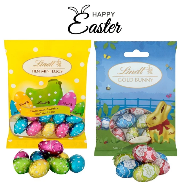 LINDT EASTER MINI Eggs - Milk Chocolate & Milk & White Chocolate Bags ...