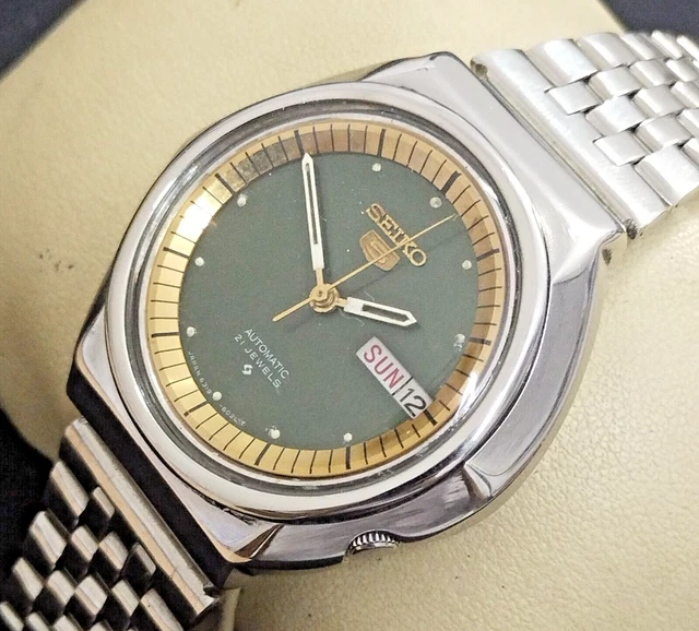 VINTAGE SEIKO 5 Automatic Green Dial Men's Watch Case 36.2mm Free Shipping EUR 61,79 - PicClick FR
