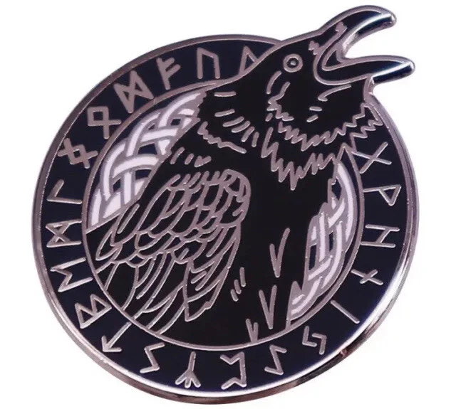 RAVEN CELTIC KNOT Runes Norse Viking Mythology Metal Pin Badge Nordic ...