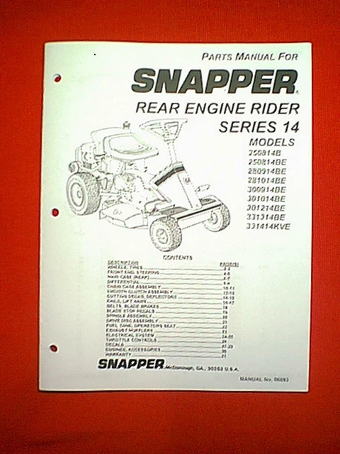 Snapper Rear Engine Riding Lawn Mower Parts