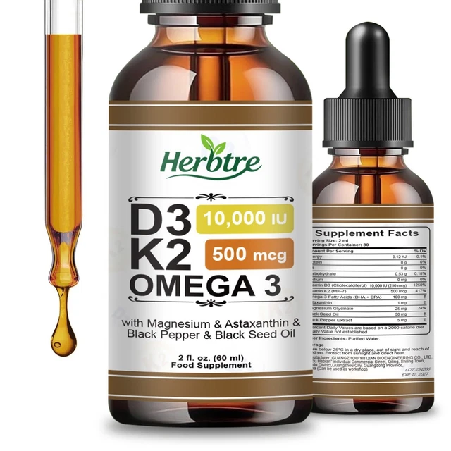 VITAMIN D3 10000IU + K2 MK7 25µg I Maximum Strength,Liquid Drops Immune ...