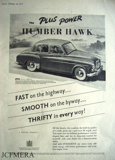 VINTAGE 1956 HUMBER 'HAWK' Auto Ad - Original Car Print ADVERT £3.47 ...