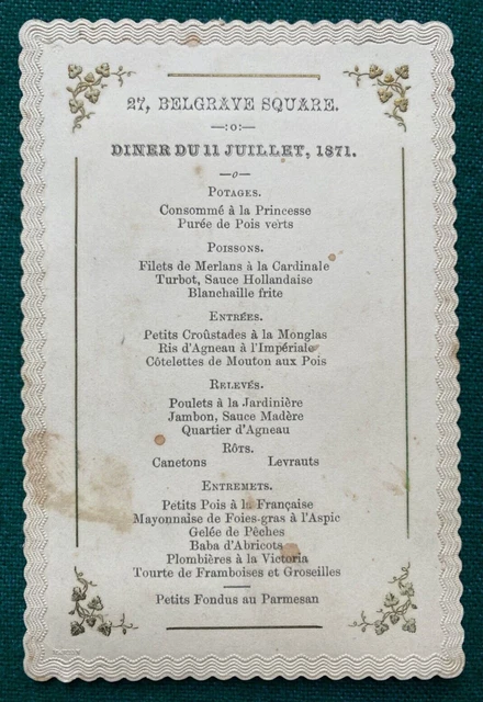 ANTIQUE VICTORIAN DINNER Menu Hosted by Sir Henry Vivian Baron Swansea ...