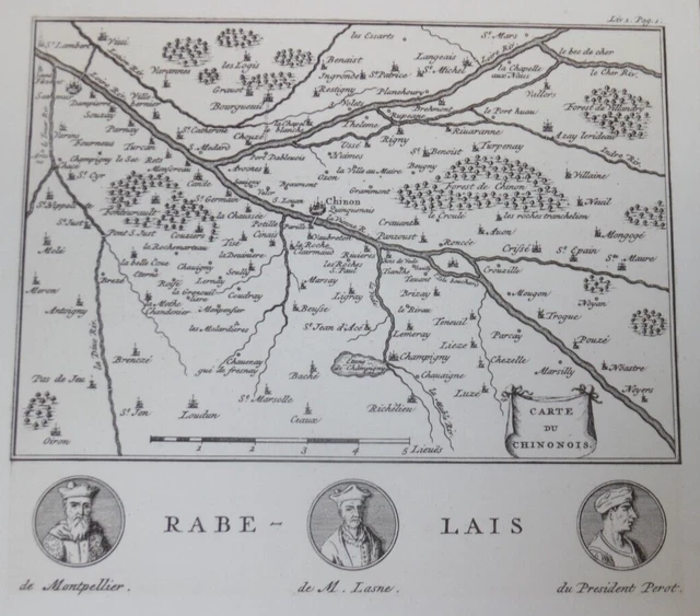ANTIQUE FRENCH ETCHING Map Carte Du Chinonois Rabelais Montpellier ...