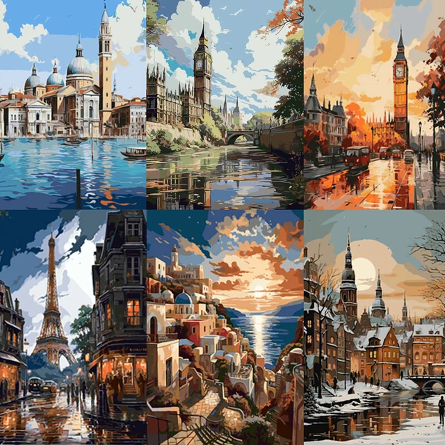 DIY MALEN NACH Zahlen für Öl Zeichnen Landschaft Handbemalt Home Künstlerbedarf EUR 14,39 ...