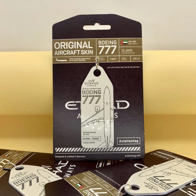FUSELAGE AIRCRAFT ORIGINAL Skin Tag Keychain Tag Boeing 777 Etihad A6 ...