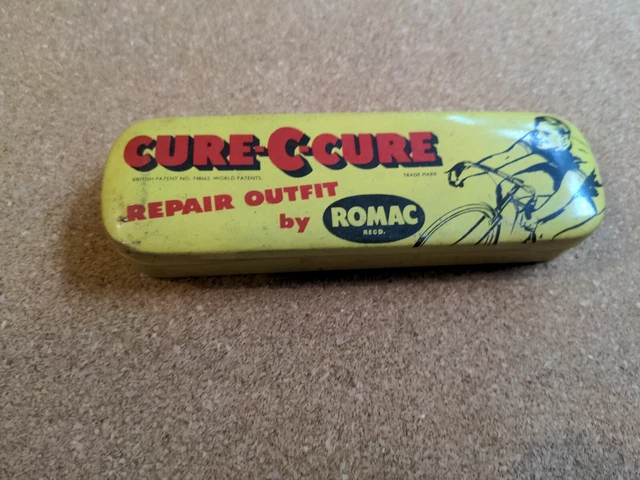 OLD VINTAGE ORIGINAL Romac Cure-C-Cure Cycle Puncture Repair Outfit Kit ...