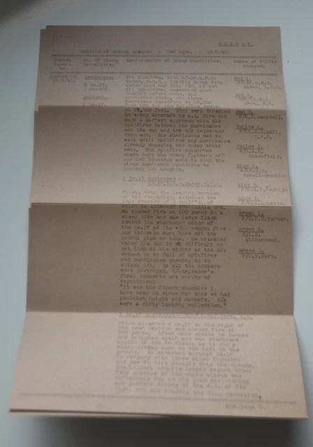 WWII 1940 RAF Duxfrd COMBAT REPORT 242 Squadron Douglas Bader EUR 6,84 ...