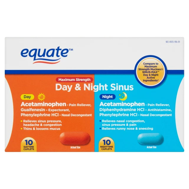 EQUATE MAXIMUM STRENGTH Day & Night Sinus Caplets, 20 CT.. EUR 16,21 ...