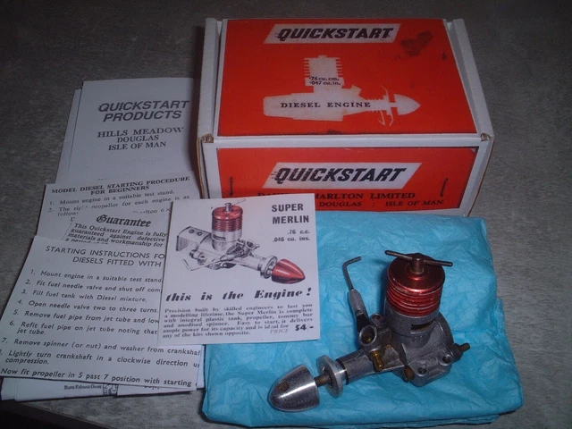 DC SUPER MERLIN .76cc MODEL AIRCRAFT DIESEL ENGINE + BOX & PAPERS ...