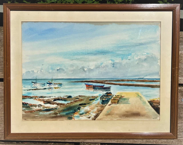 ANCIENNE GRANDE AQUARELLE vue de l'ile de ré signé Tatave 1960 octave patureau EUR 1,00 ...