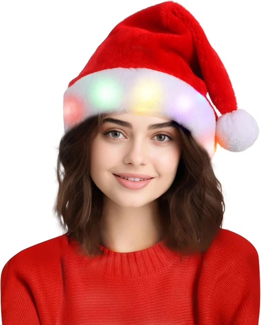 LED CHRISTMAS SANTA Hat - Light Up Party Hat with 3 Modes, Warm Plush ...