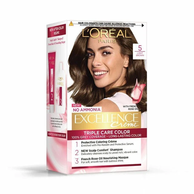 L'OREAL PARIS EXCELLENCE Creme Triple Care Hair Color - 5 Light Brown ...