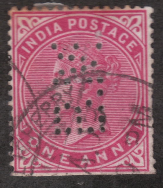 INDIA ONE ANNA Used Hinged BW Perfin Postage Stamp 1900 Carmine Queen ...