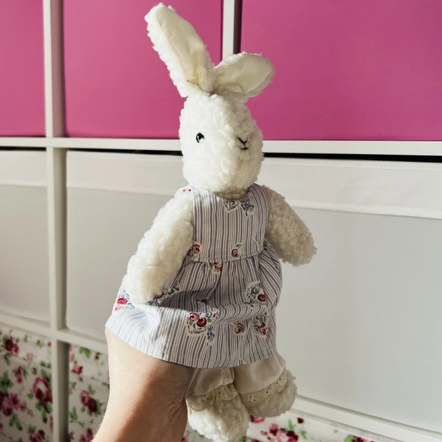 VINTAGE LAURA ASHLEY White Bunny Rabbit Plush Soft Toy Blue Floral ...