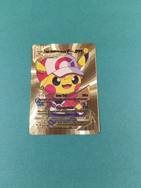 CARTE POKEMON ASH Ketchum Pikachu VCos Holo Gold Metallic carta inglese ...