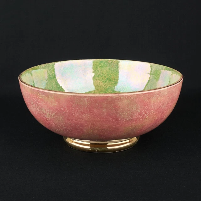 VINTAGE GOVANCROFT POTTERY Glasgow Pink & Green Spongeware Lustre Glaze ...