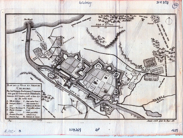 ANTICA MAPPA, MAPPA della città e assedio di Colberg (Kolobrzeg ...