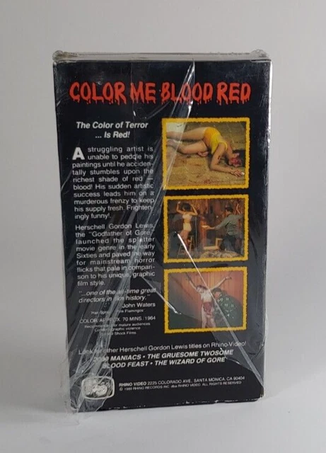 COLOR ME BLOOD Red VHS Horror Classics Rhino Video - Herschell Gordon ...