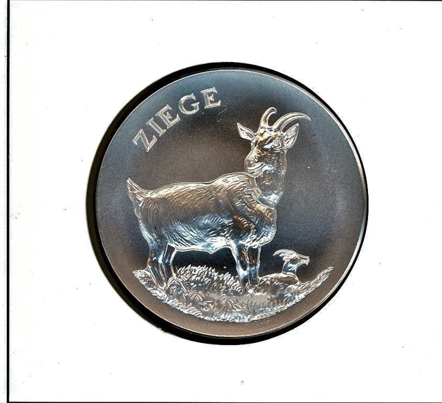 SCHWEIZ MEDAILLENBLATT TIERE der Heimat Ziege Medaille Feinsilber (RH25 ...