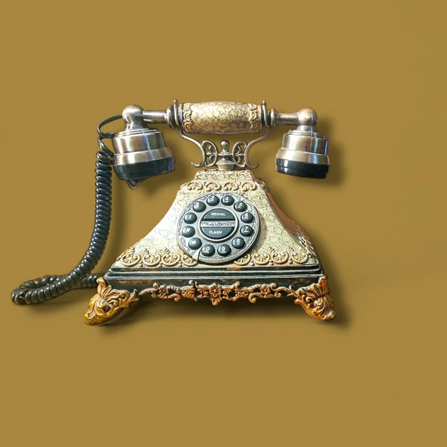 LANDLINE PHONE ORNATE French Style Push Button Gold Green Marbled Brass ...