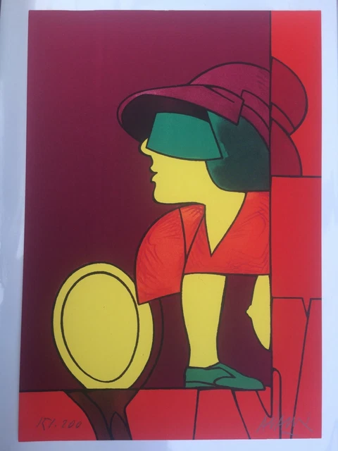 1984 VALERIO ADAMI Manuscript Signed Lithograph Tennis Theme 200ex £90. ...