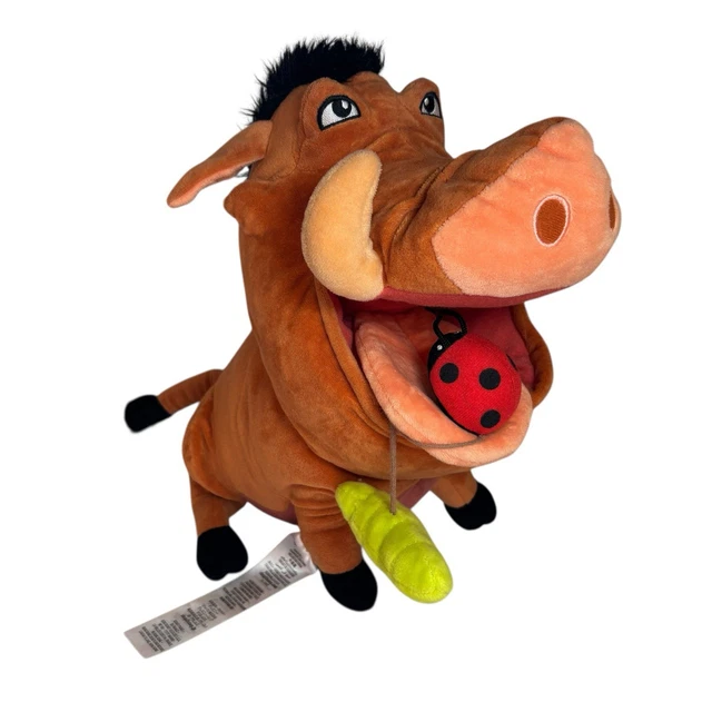 DISNEY STORE THE Lion King Pumbaa 14” Plush Soft Toy With Grub Bug ...