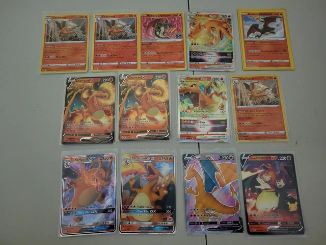 LOT DE 13 cartes CHARIZARD gx, v, vstar, Radiant, Holo et Reverse Holo ...