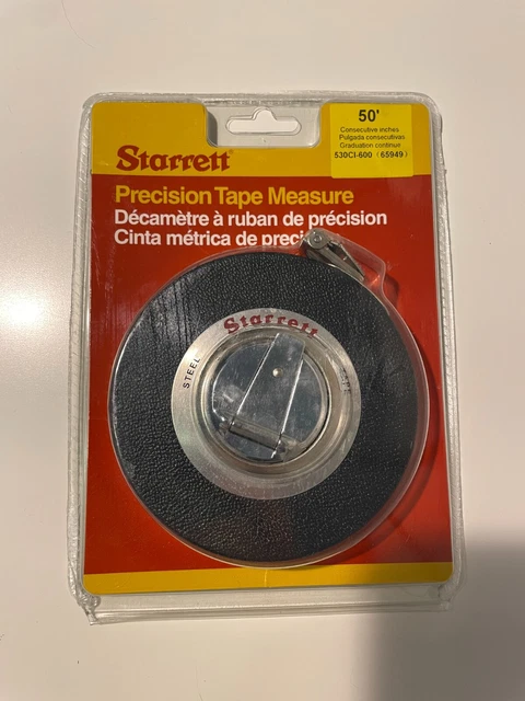 STARRETT 50’ PRECISION Tape Measure, Steel Tape, Consecutive Inches ...