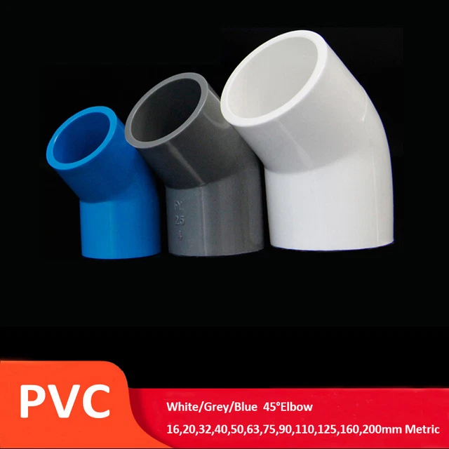PVC 45°ELBOW 16MM-200MM Solvent Weld Pressure Pipe Connector DIY White ...