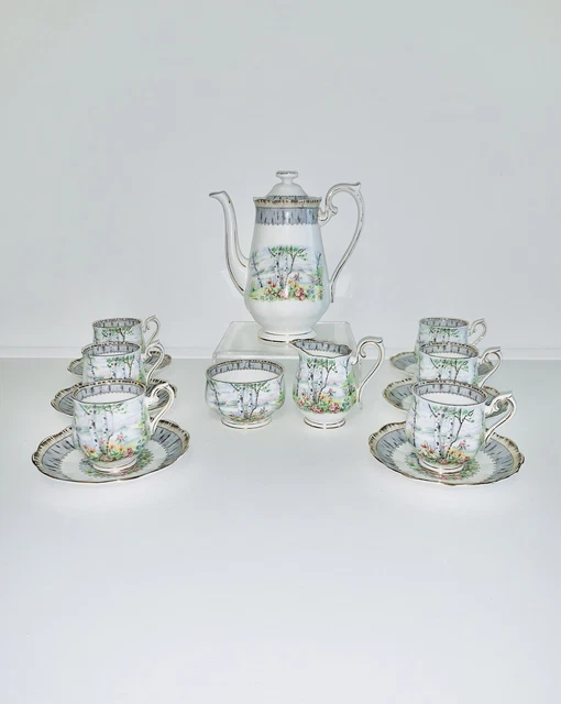 ROYAL ALBERT - Silver Birch, complete coffee set. First quality, made ...