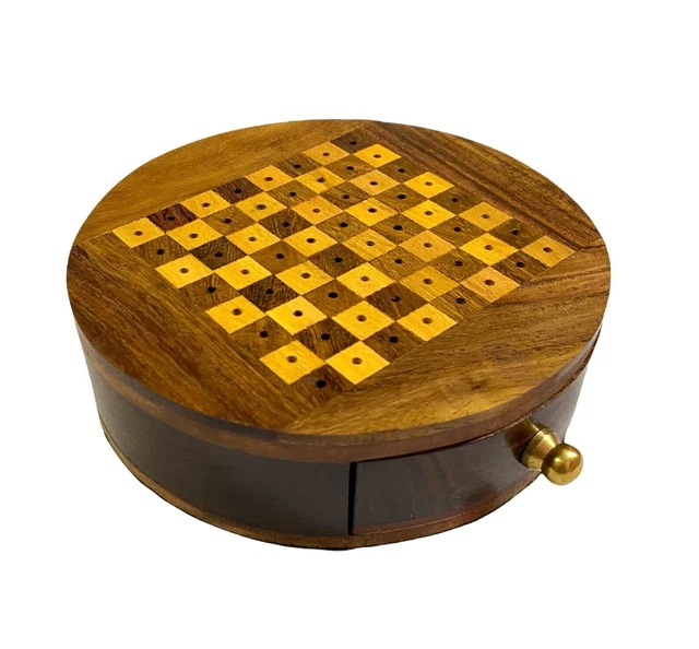 PERSONALIZED HANDMADE WOODEN Round Mini Chess Board Game/Pocket ...