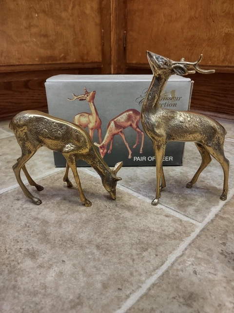 VINTAGE MID-CENTURY SOLID Brass Buck And Doe Deer Statues. $60.00 ...